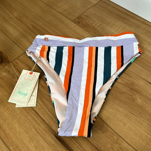 Maaji | Swim | Maaji Striped Bottom In Purple Orange Black White | Poshmark
